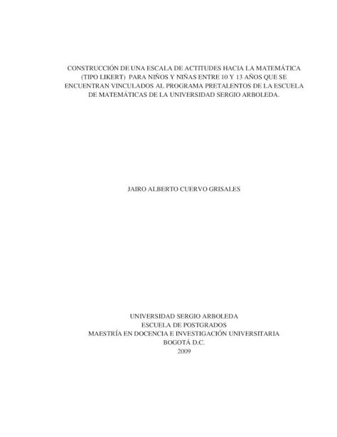 Pdf Construcci N De Una Escala De Actitudes Hacia La Matem Tica Tipo