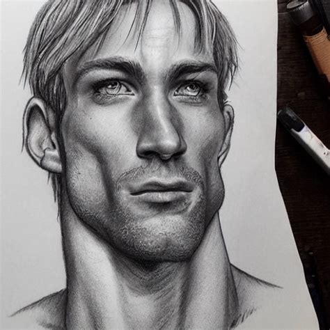 Exquisite Pencil Drawing Ruggedly Handsome Male Model Charact