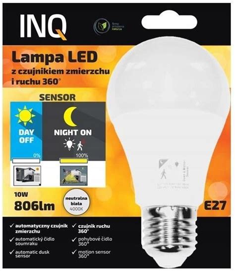 Inq Żarówka Led Z Czujnikiem Ruchu I Zmierzchu E27 10W INQELASM010NW