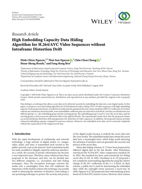 pdf high embedding capacity data hiding algorithm for h 264 avc video sequences without