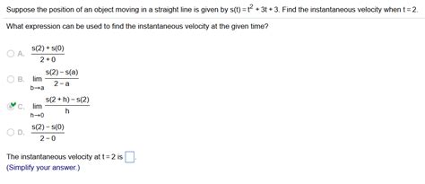 solved suppose the position of an object moving in a