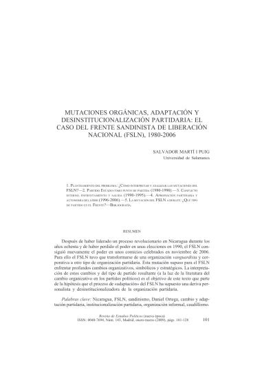 MUTACIONES ORGÁNICAS ADAPTACIÓN Y DESINSTITUCIONALIZACIÓN PARTIDARIA