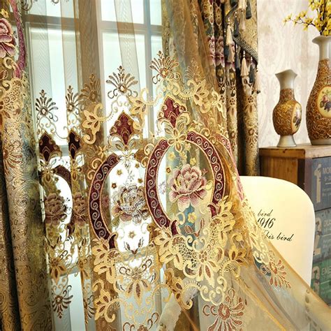 Luksusowe haftowane złote zasłony do salonu zasłon 13989664535