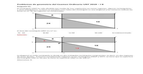 Problemas de geometría del Examen Ordinario UNT áreas en m2 de las