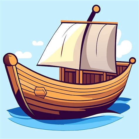 Encantador barco de madera ilustración de dibujos animados veleros