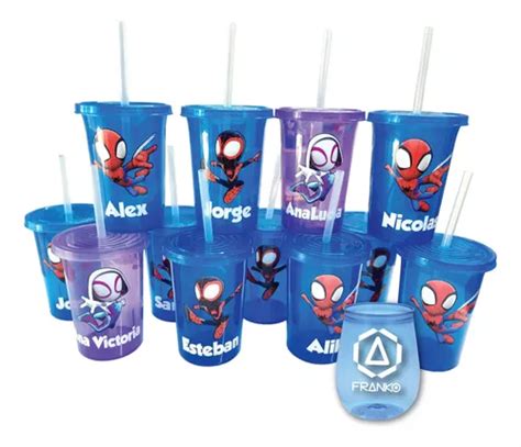 Vasos Decorados Spidey Y Amigos Pzas Reusable Con Popote