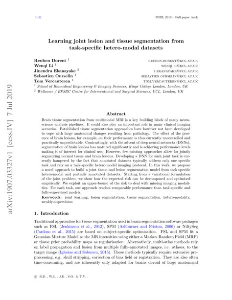 pdf learning joint lesion and tissue segmentation from task specific hetero modal datasets