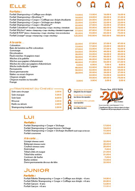 Nos Tarifs Allure Coiffure