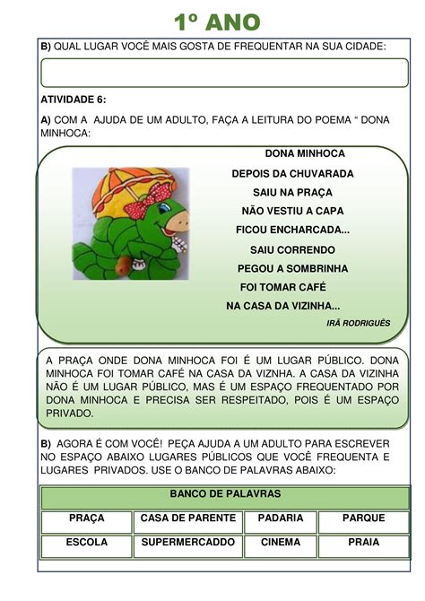 1º ANO Atividades de geografia Lugares públicos e privados Cuca