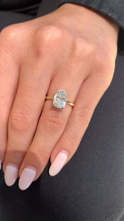 2 Carat Elongated Cushion Cut Minimalist Engagement Ring Hidden Halo