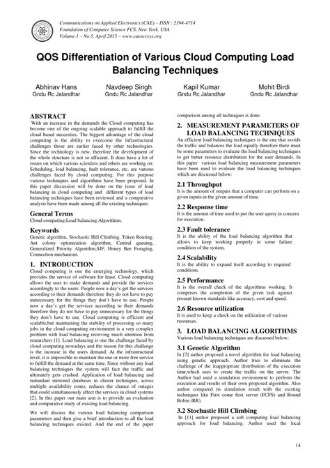 pdf qos differentiation of various cloud computing load balancing techniques
