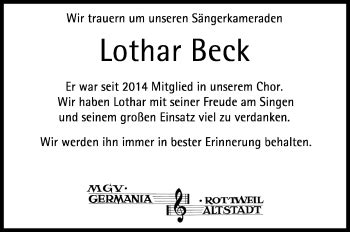 Traueranzeigen von Lothar Beck Schwarzwälder Bote Trauer