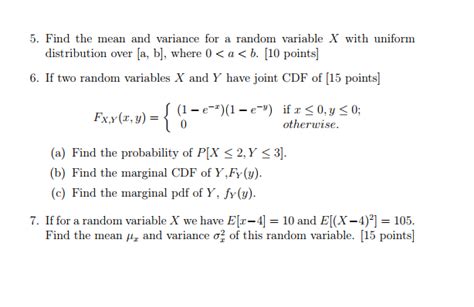 solved find the mean and variance for a random variable x