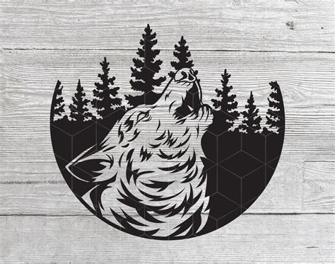 Howling Wolf With Forest Vector Files Cricut Cut Svg Png Pdf Eps