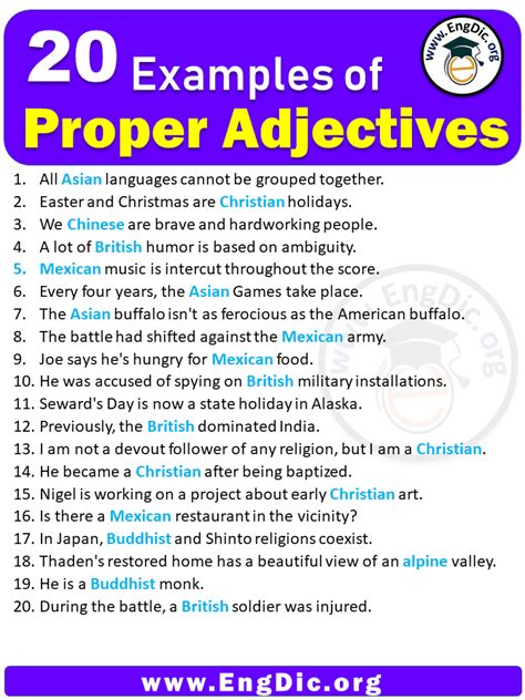 Simple Examples Of Proper Adjectives Printable Templates Free
