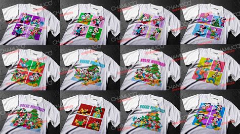 12 Plantillas PNG Para Sublimar Playeras Mickey En Navidad Con Mockups