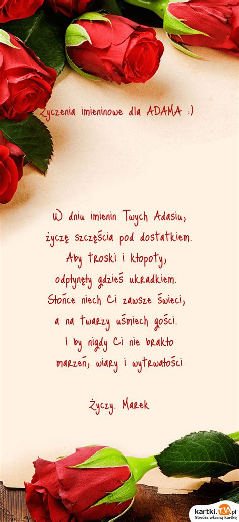 Życzenia imieninowe dla ADAMA Darmowe kartki