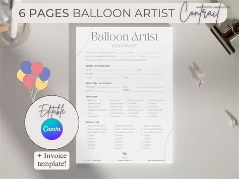 Editable Balloon Artist Contract Template Minimal Balloon Stylist