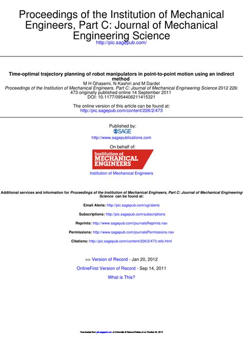 pdf time optimal trajectory planning of robot manipulators in point to point motion using an