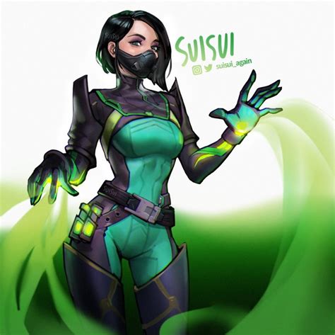 Dark Hair SUISUI Viper Valorant Artwork Green Eyes Riot Games