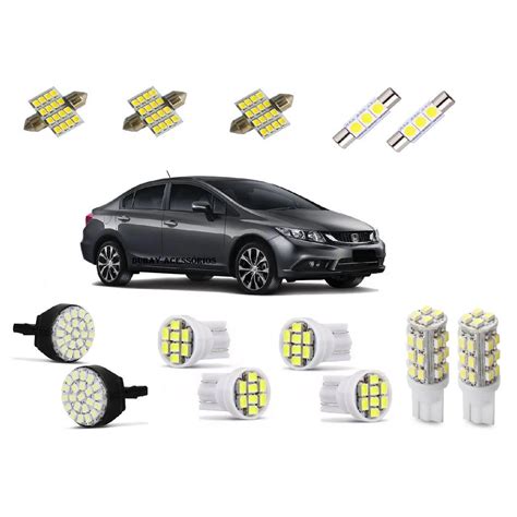 Kit Lampadas Led Premium Civic 2012 2013 Pingo Placa Teto Re