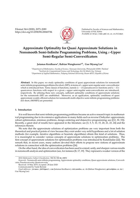pdf approximate optimality for quasi approximate solutions in nonsmooth semi infinite