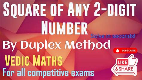 square of any 2 digit number by duplex method vedic maths tricks for fast calculation all exams