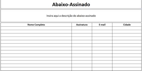 Modelo de Abaixo Assinado 7 Opções Grátis Excel Easy