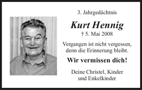 Traueranzeigen Von Kurt Hennig Aachen Gedenkt