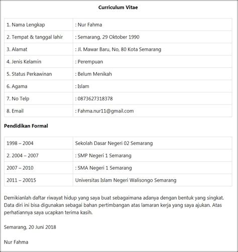 Contoh Cv Dan Surat Lamaran Kerja Untuk Fresh Graduate Surat Lamaran