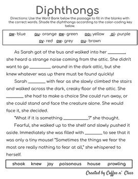 Diphthong Worksheet By Coffee N Class TPT