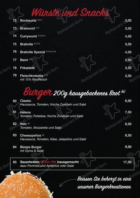 Speisekarte Von Mister Nik Fast Food Aachen Trierer Str