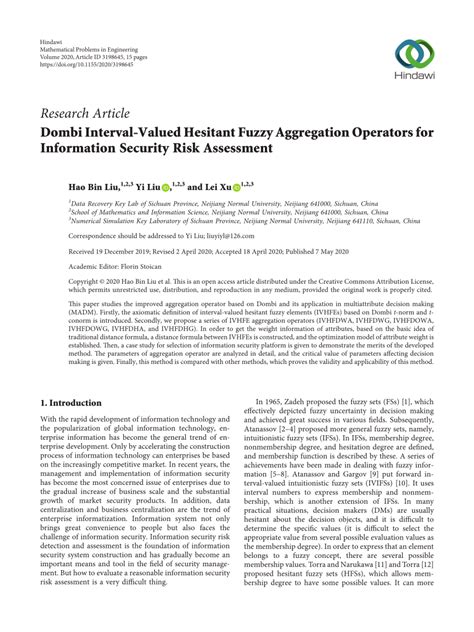 pdf dombi interval valued hesitant fuzzy aggregation operators for information security risk