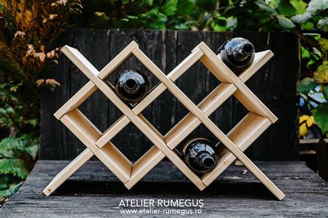 Wooden Bottle Rack Suport Lemn Sticle Atelier Rumegus
