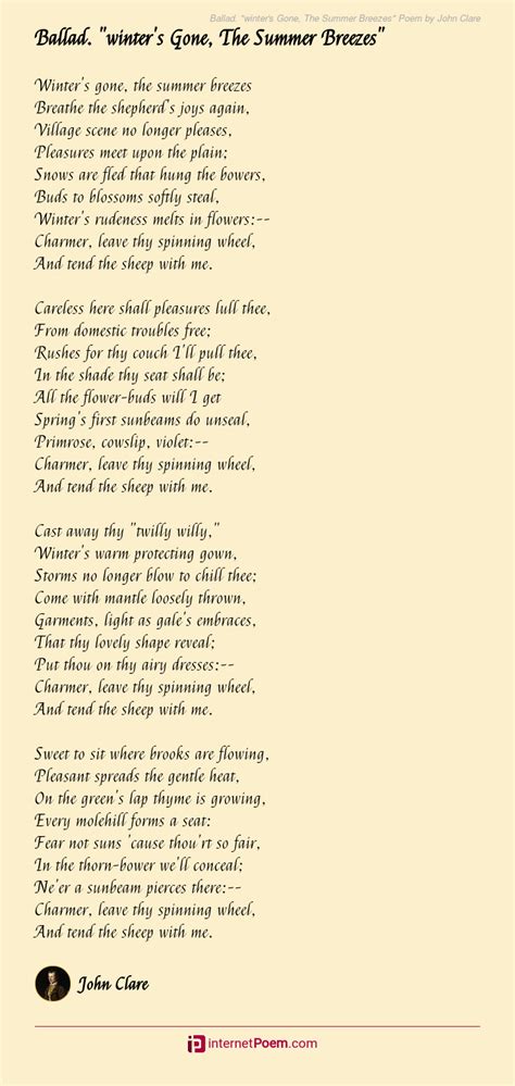 Ballad Winter S Gone The Summer Breezes Poem By John Clare
