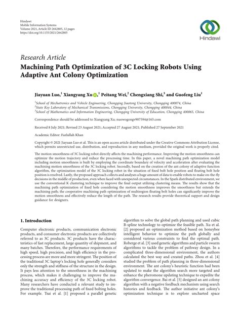 pdf machining path optimization of 3c locking robots using adaptive ant colony optimization