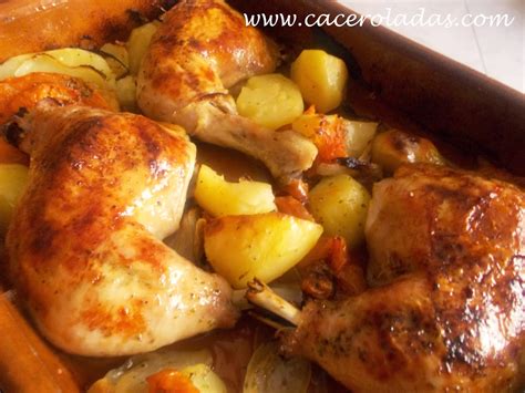 Pollo Al Horno Con Patatas Tomates Y Cebolla Caceroladas