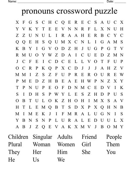 Pronouns Crossword Puzzle Word Search WordMint