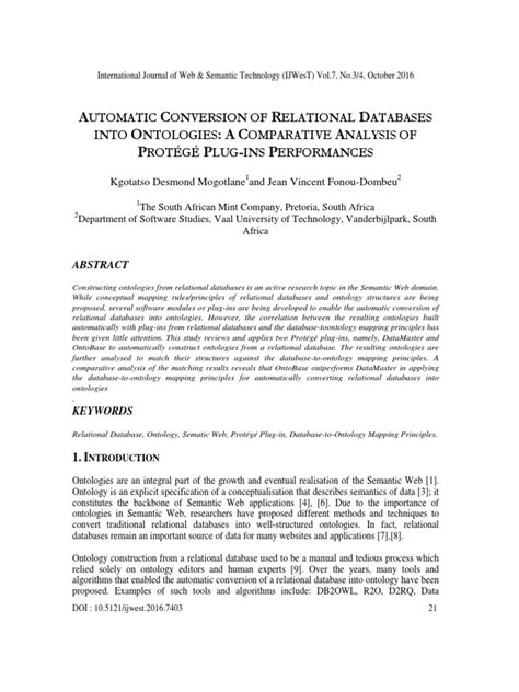 automatic conversion of relational databases into ontologies a comparative analysis of protÉgÉ