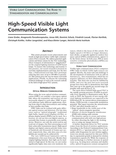 pdf high speed visible light communication systems