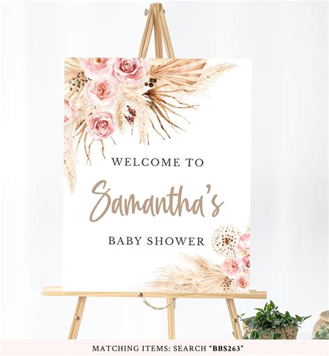 Pampas Grass Welcome Sign Baby Shower Pink Floral Bohemian Etsy