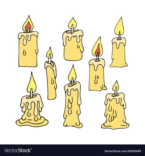 Set Of Candles Doodle Paraffin Burning Candle Vector Image