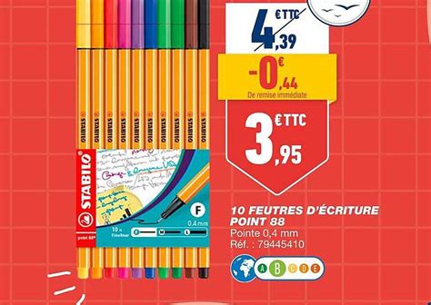 Promo 10 Feutres D écriture Point 88 Stabilo chez Bureau Vallée