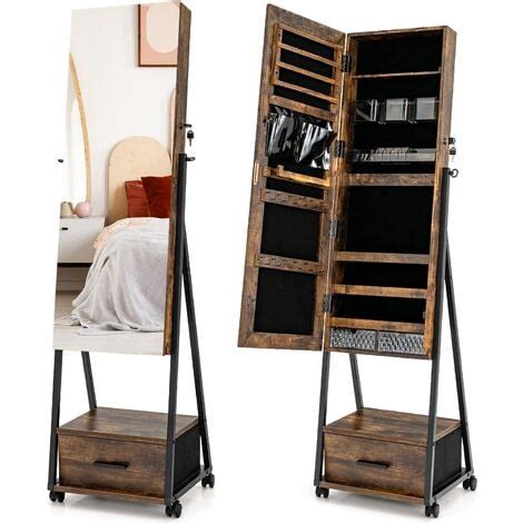 COSTWAY Armoire à Bijoux à Roulettes avec Miroir de Pleine Longueur