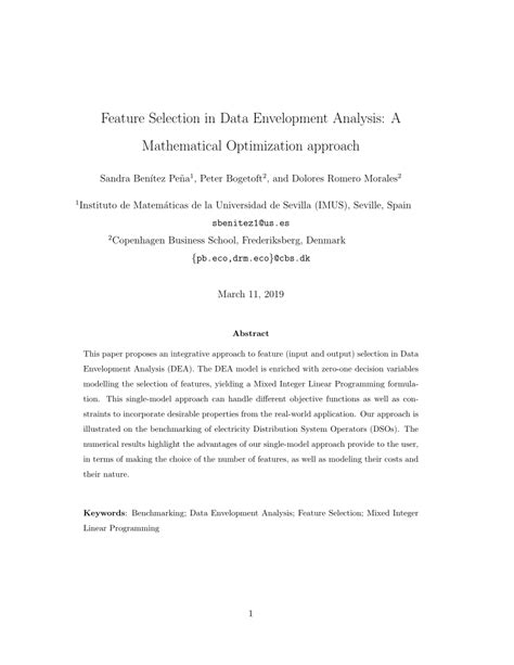 pdf feature selection in data envelopment analysis a mathematical optimization approach