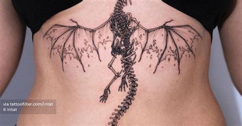 Blackwork Style Skeleton Dragon Tattooed On The