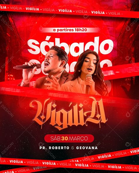 Gospel Sábado Vigília Pr Roberto e Geovana Social Media PSD Editável