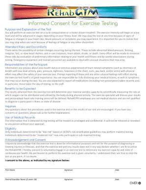 Fillable Online Informed Consent For Exercise Testing Brehabgymbbcomb