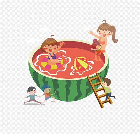 卡通西瓜泳池插画免抠PNG图片素材下载 图片编号qlvvapbe 免抠素材网