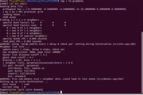 segmentation fault core dumped with basic simulation lammps general discussion materials